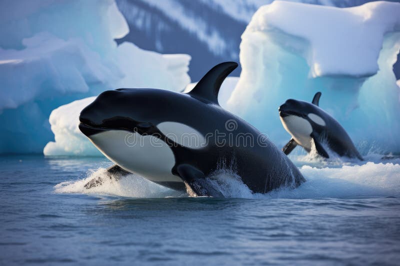Orcas Breaching in the Arctic Waters, Real Photo Killer Whale, AI ...