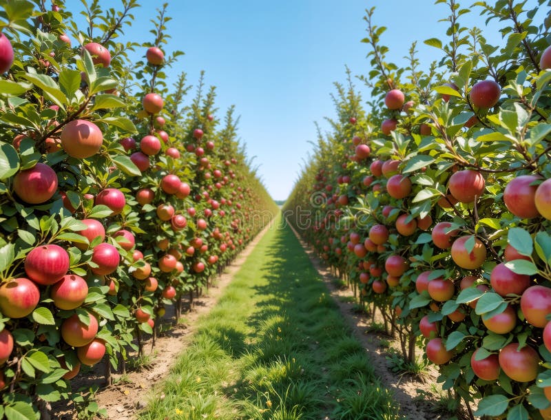 Orchard with an Impressive Crop of Apples Stock Illustration ...