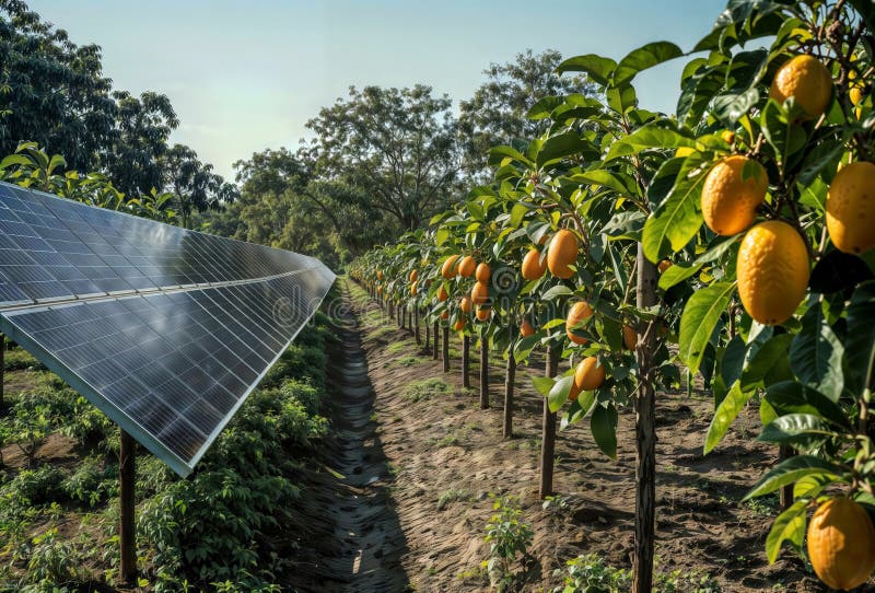 Orchard Power: Solar Panels Supporting Fruit Trees, Generative Ai Stock ...