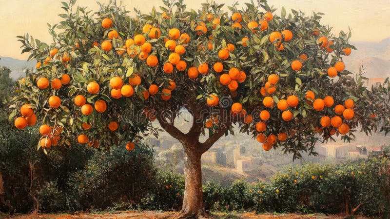 Artistic Orchard Orange Scene in the Farmland Stock Image - Image of ...