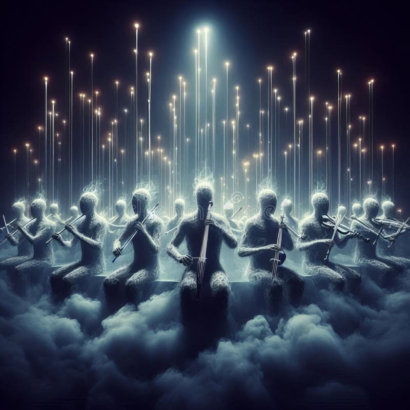 An Orchestra of Faceless Musicians Playing Instruments Made of L Stock ...