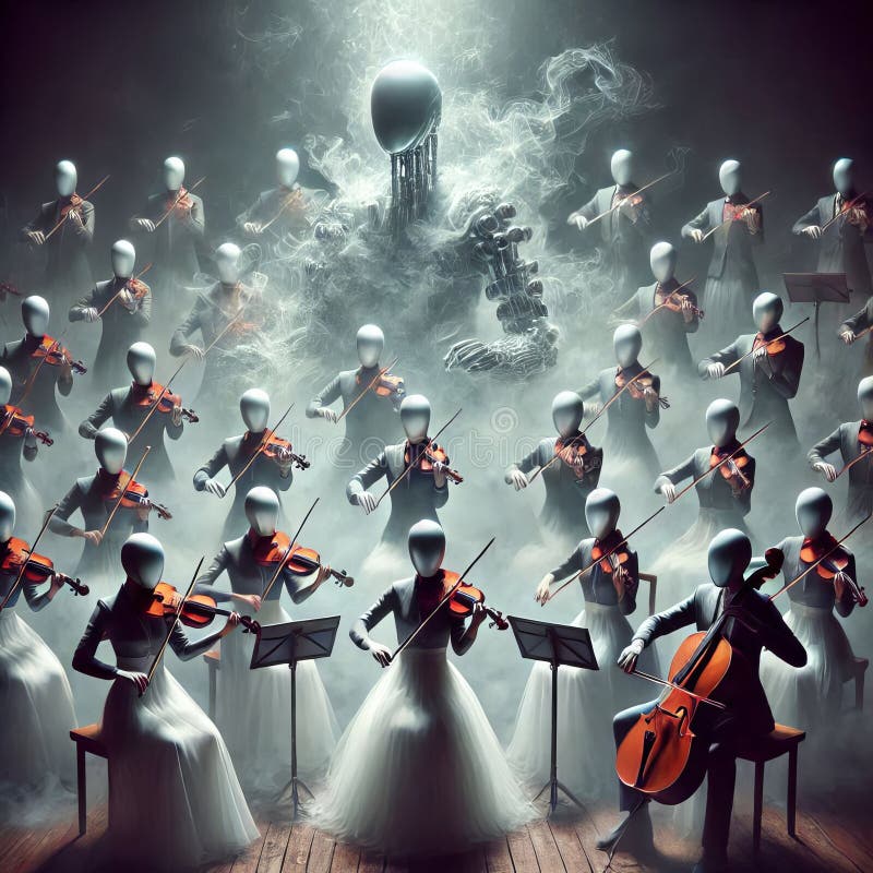 An Orchestra of Faceless Musicians Playing Instruments Made of L Stock ...