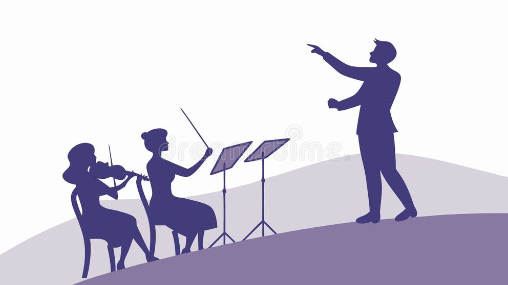 Orchestra Musicians Playing with Conductor Silhouette, Vector Design ...