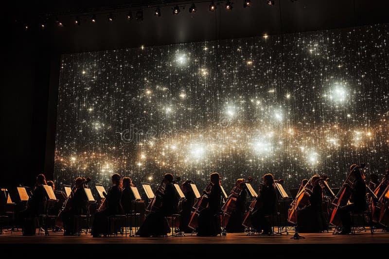 String Orchestra Performing Under Starry Night Stage Stock Illustration ...