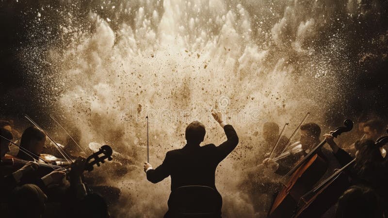 Orchestral Conductor Leading Performance with Dramatic Explosion Stock ...