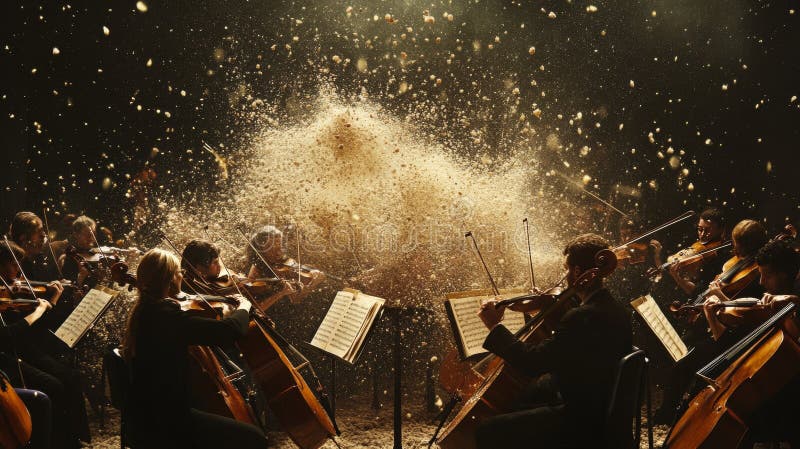 Orchestral Performance with an Explosion of Dust and Light Stock Photo ...