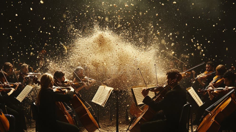 Orchestral Performance with an Explosion of Dust and Light Stock Photo ...