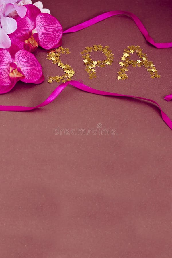 Orchid Flowers and Spa Writing, Copyspace Stock Photo - Image of ...