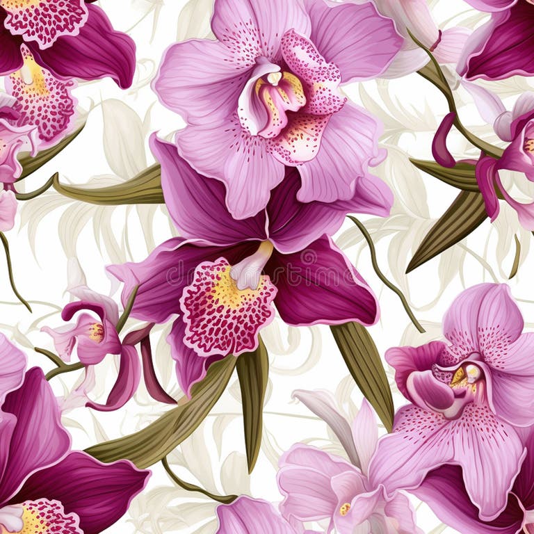 Orchid Infusion Seamless Art Stock Illustration - Illustration of retro ...