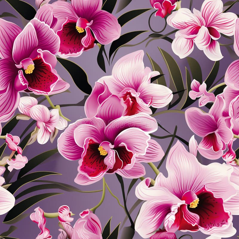 Orchid Mosaic Floral Pattern Stock Illustration - Illustration of shell ...