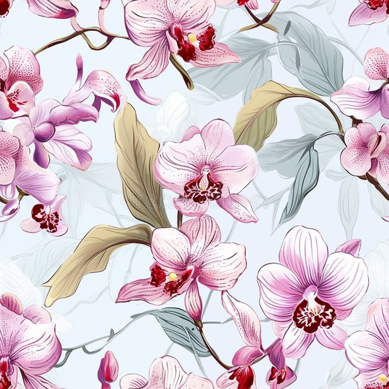 Orchid Reverie Floral Pattern Stock Illustration - Illustration of ...