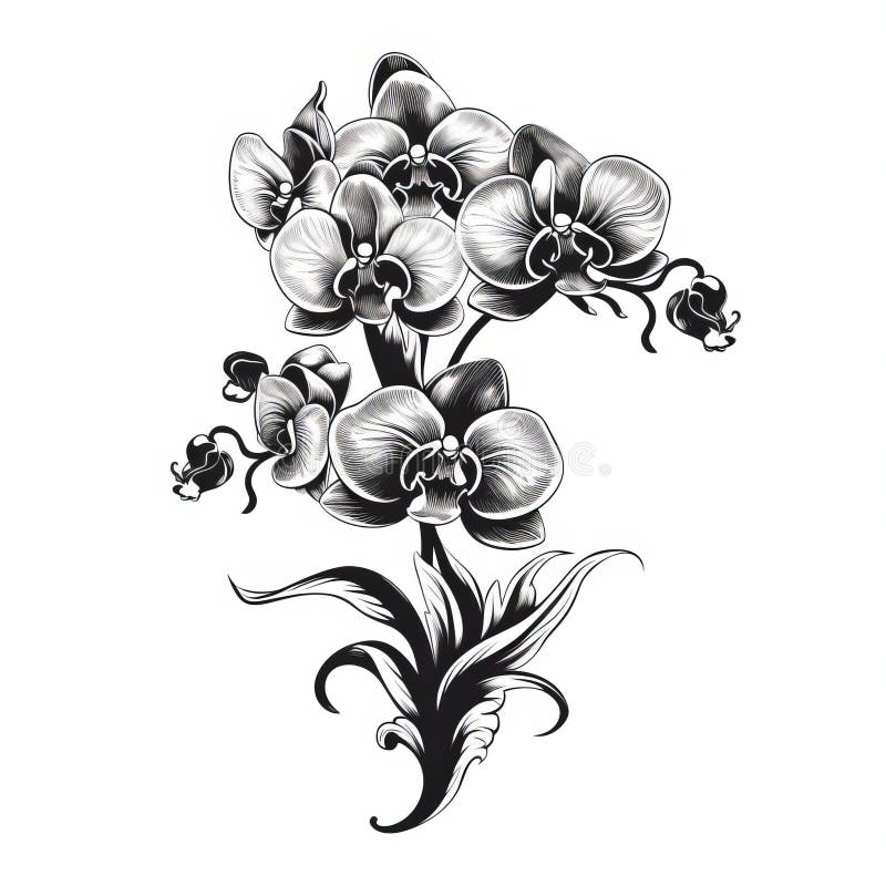 Orchid Silhouette Vector in Black and White Stock Illustration ...