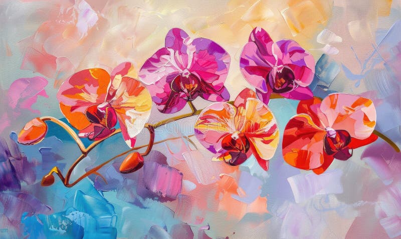 Orchids in Acrylic Painting Stock Image - Image of plant, watercolor ...