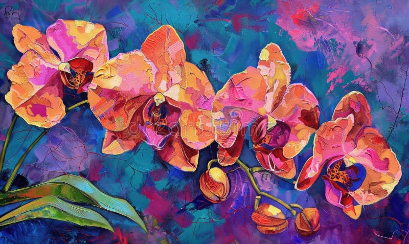 Orchids in Acrylic Painting Stock Photo - Image of pink, blooming ...