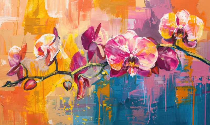 Orchids in Acrylic Painting Stock Image - Image of bouquet, garden ...