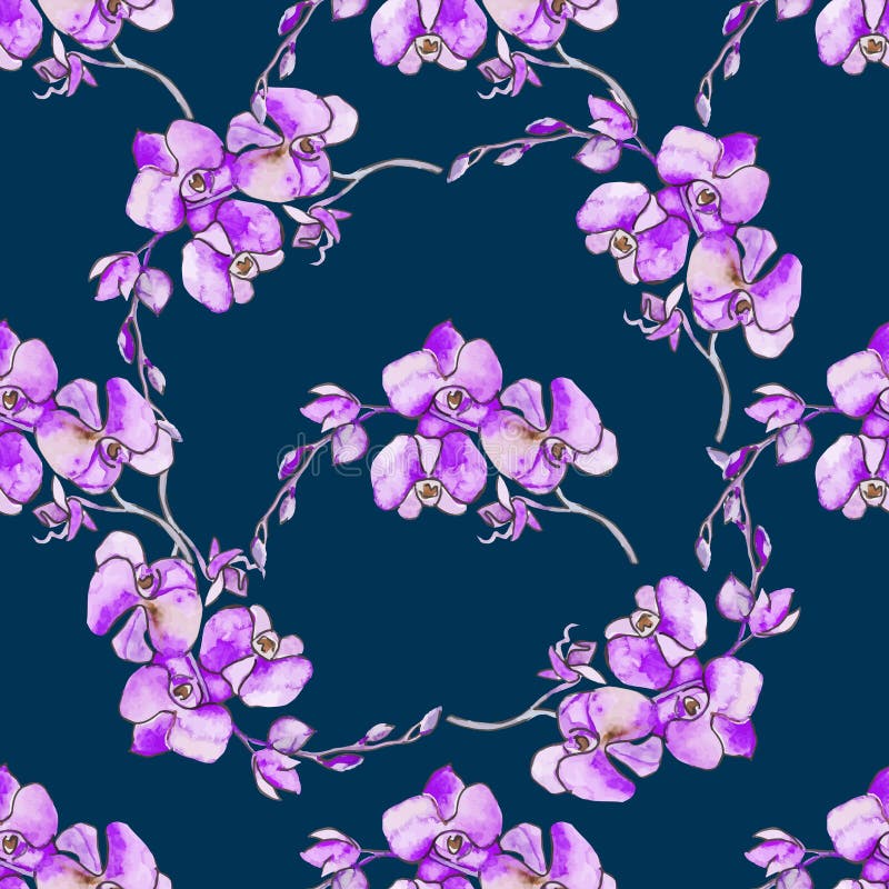 Orchids Seamless Pattern Of Tropical Flowers Stock Illustration
