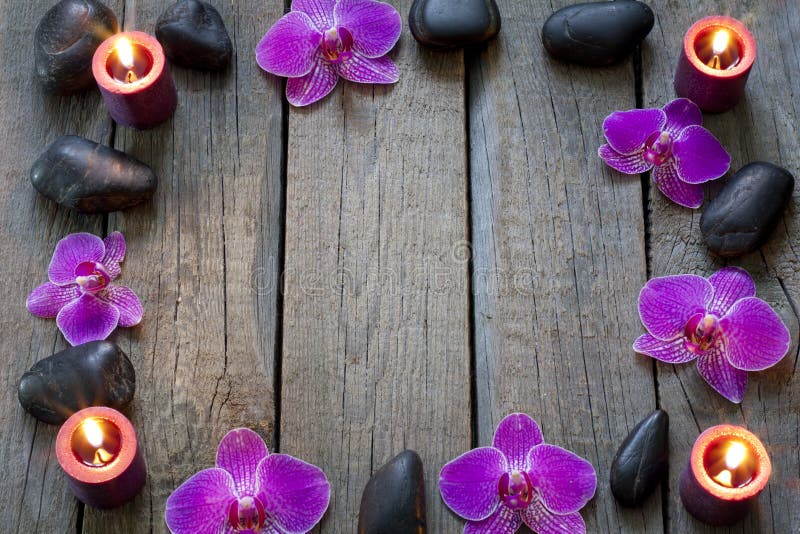 Orchids and Spa Stones Border Stock Image - Image of pink, elements ...
