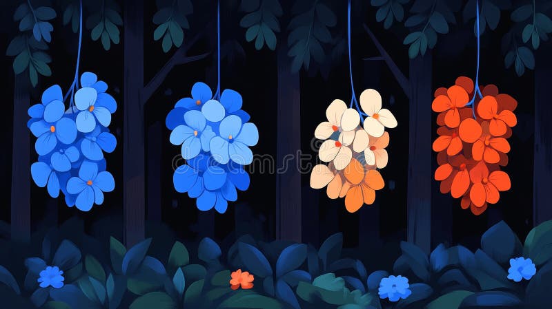 Orchids of Various Colors Dangling from a Tree Branch in a Tropical ...