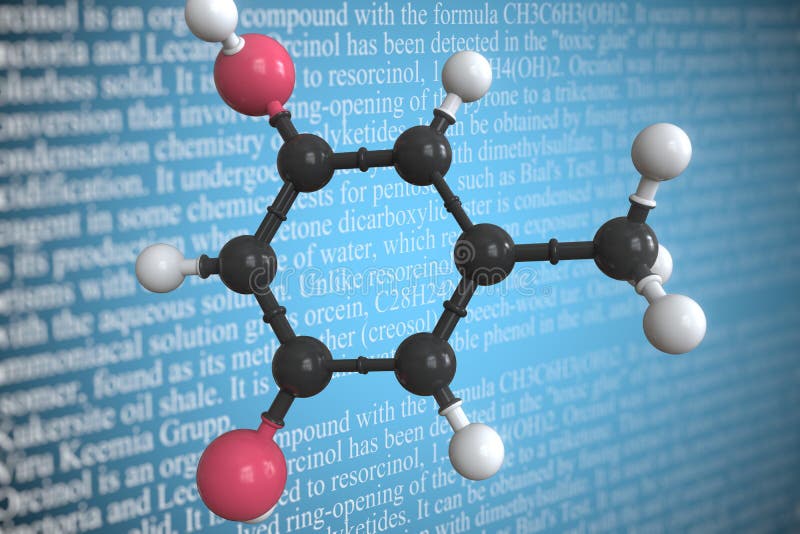 Orcinol Scientific Molecular Model, 3D Rendering Stock Illustration ...