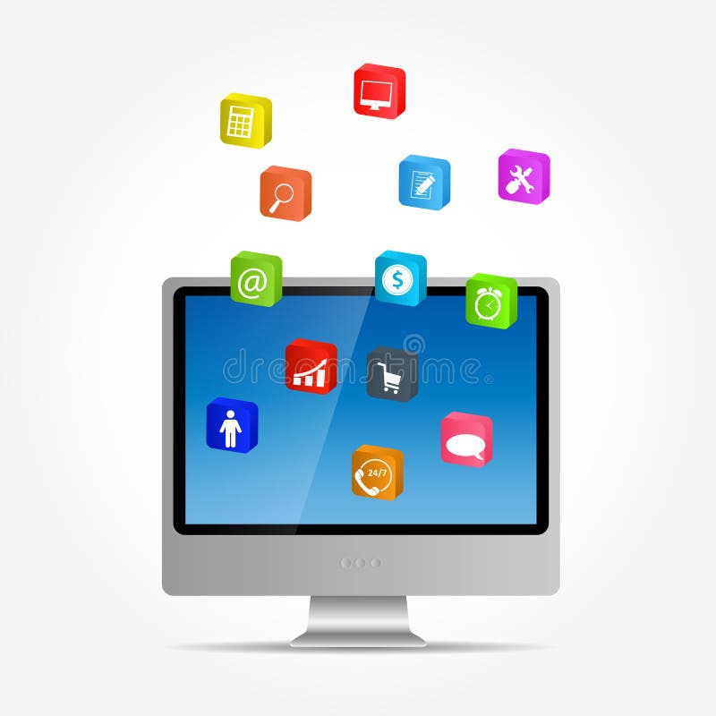 Ordenador Con El Ejemplo Del Vector De Los Iconos Ilustración del ...