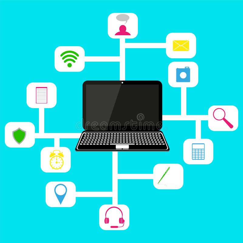 Ordenador Portátil E Iconos Ilustración del Vector - Ilustración de ...