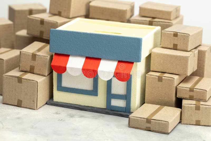 Order Delivery. Shop and Lots of Cardboard Boxes Stock Image - Image of ...