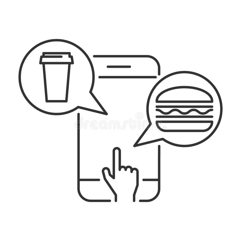 Order Food Online Via Mobile Phone Linear Icon Stock Vector ...