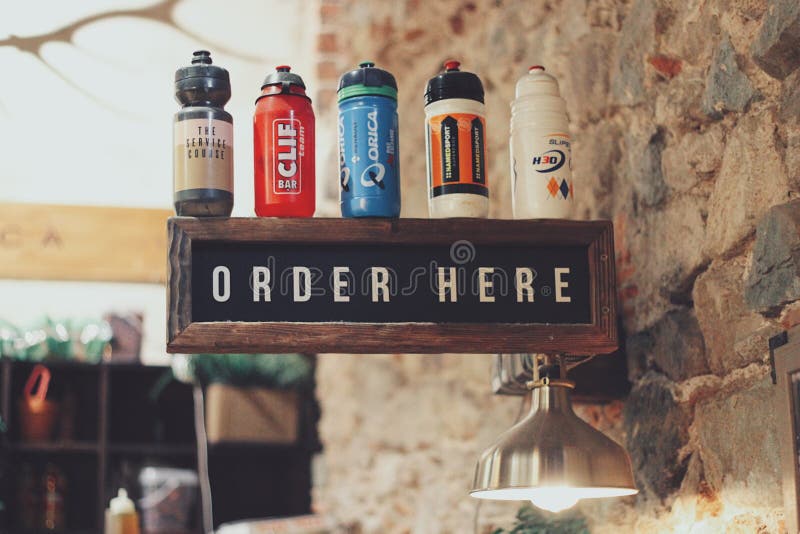 Order here sign in a cafe editorial image. Image of travel - 248601915