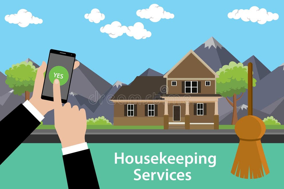 Order Housekeeping Services Apps with Smartphone on Hand Stock Vector ...