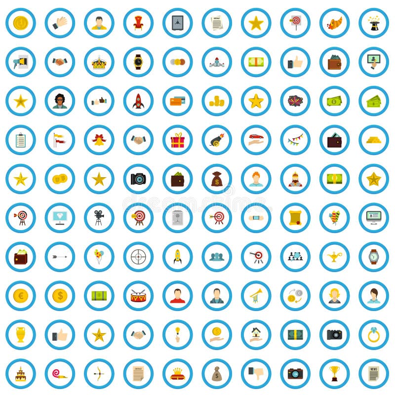 100 Order Icons Set, Flat Style Stock Vector - Illustration of medal ...