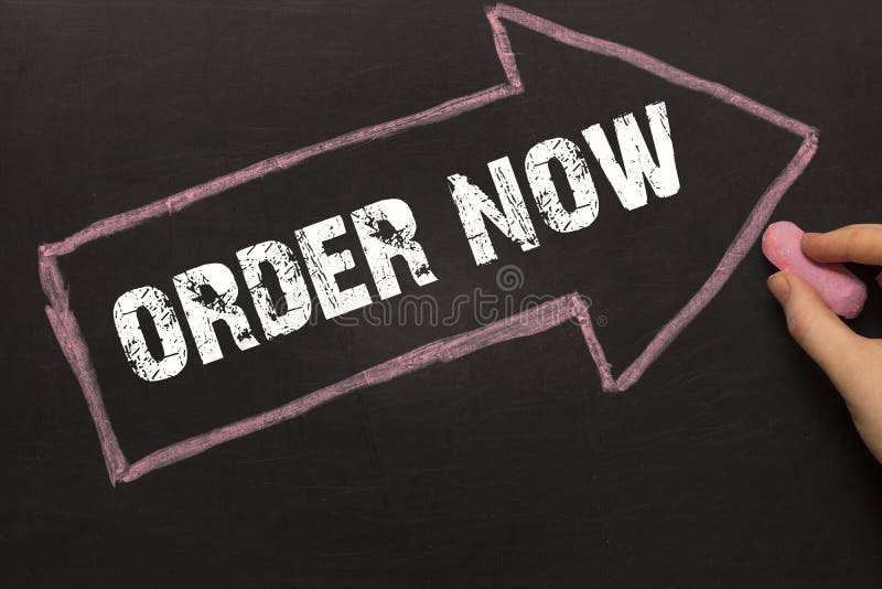 Order Now- Chalkboard with Arrow on Black Stock Image - Image of ...