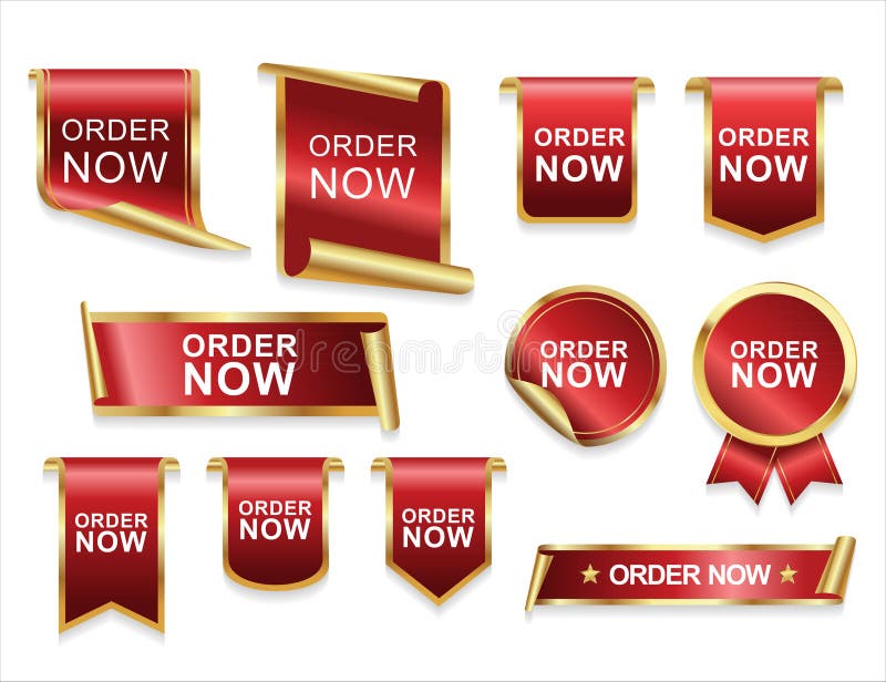 Order Now Red Ribbons Isolated on White Background, Online Shopping Web ...