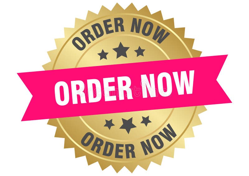 Order Now. Order Now Round Pink and Gold Label Isolated on Transparent ...