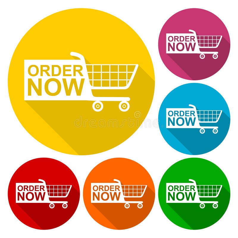 Order Now Shopping Cart Icons Set with Long Shadow Stock Vector ...