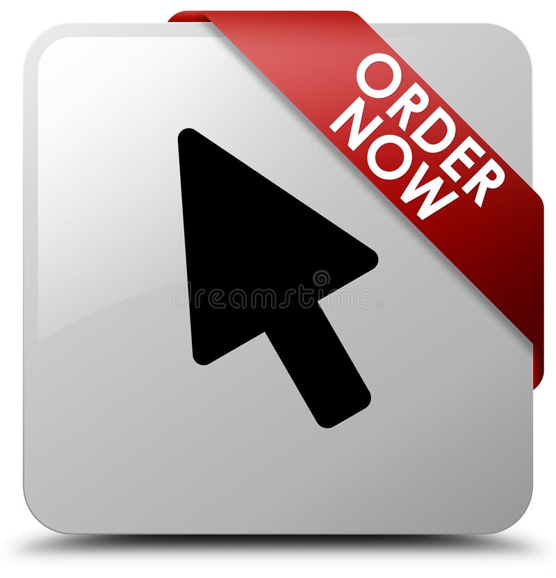 Order Now White Square Button Red Ribbon in Corner Stock Illustration ...