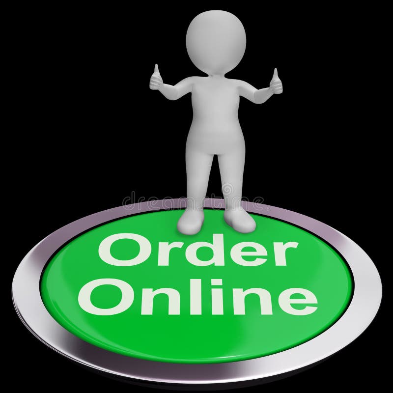 Order Online Button Shows Purchasing on the Web Stock Illustration ...