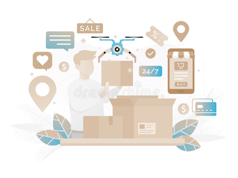 Online Shopping Commerce 24 Hours Customer Support Service Stock Vector ...