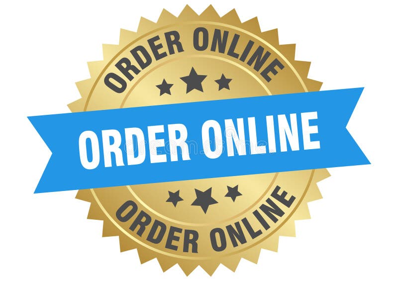 Order Online. Order Online Round Blue and Gold Label Isolated on ...