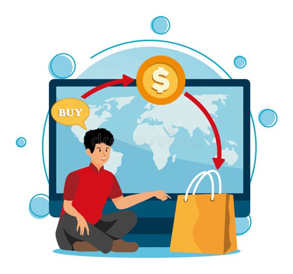 Order Processing Concept. Man Exploring Online Shopping with World Map ...