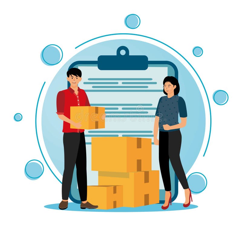 Order Received Concept. Teamwork Scene with Workers Handling Boxes ...