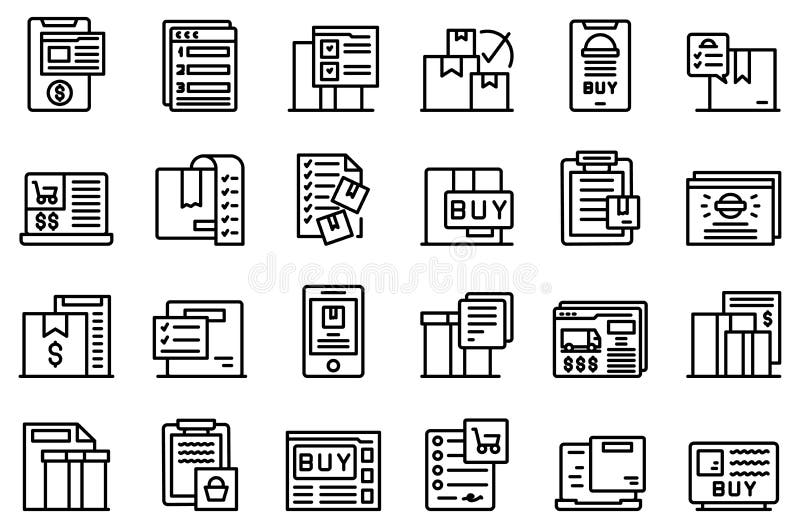 Order Summary Icons Set Outline Vector. Online Form Stock Illustration ...