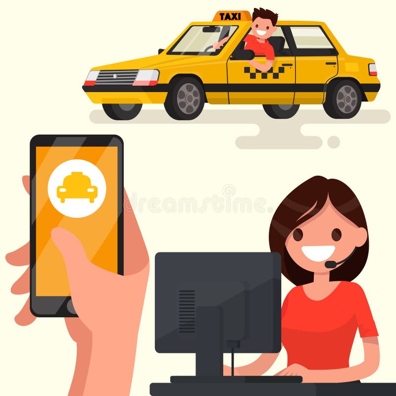 Order a Taxi through the App on Your Phone. Vector Illustration Stock ...