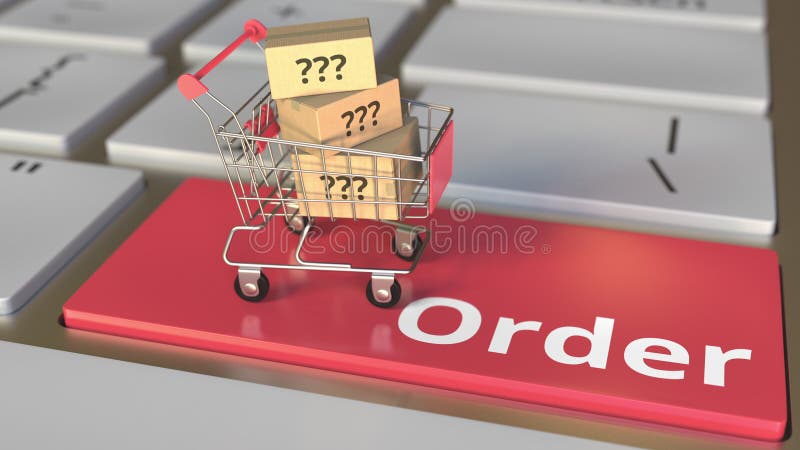 Order Text on Computer Keyboard and Boxes with Question Marks in Small ...