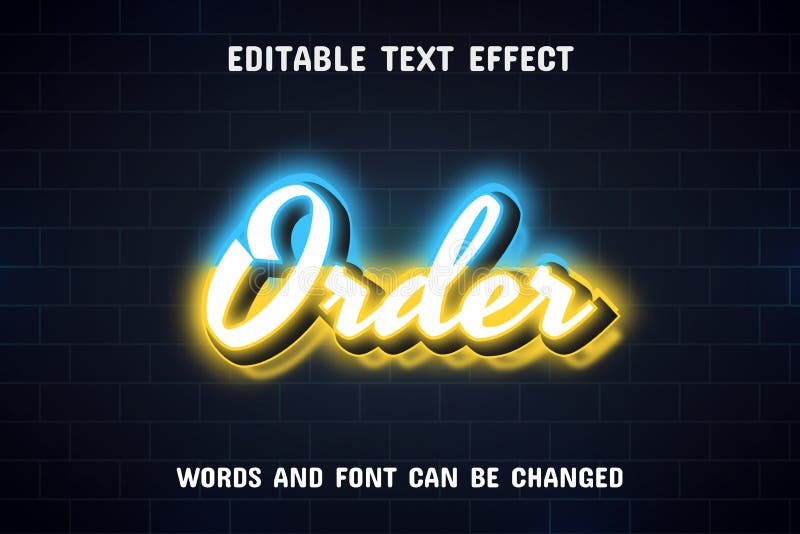 Order Text - Neon Text Effect Editable Stock Vector - Illustration of ...