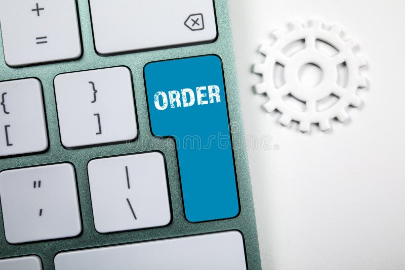 Order. White Computer Keyboard with Blue Button Stock Image - Image of ...