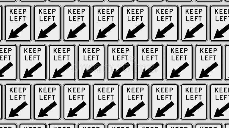 Ordered Array of Keep Left Traffic Signs on a Wall Stock Illustration ...