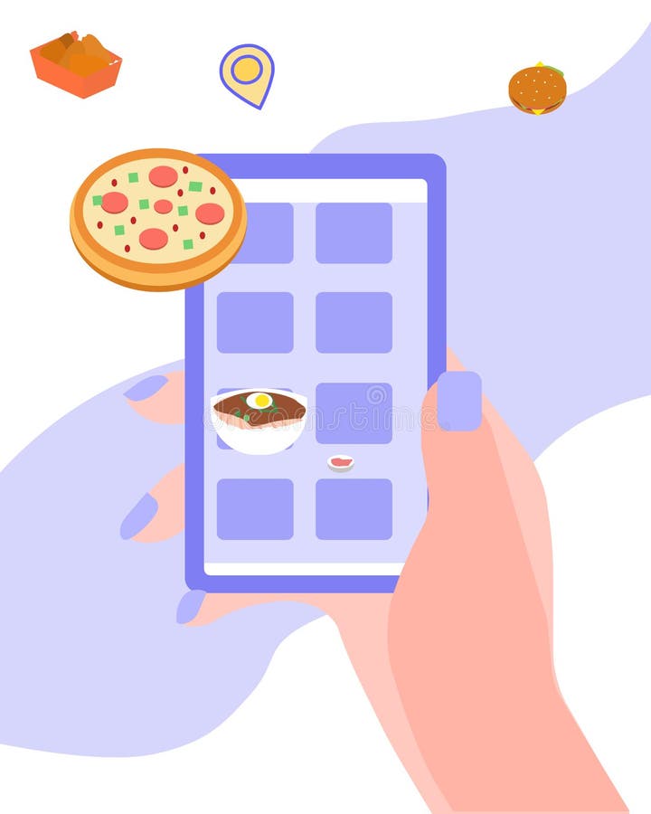 Ordering Different Food on the Internet, Vector Graphics Stock Vector ...