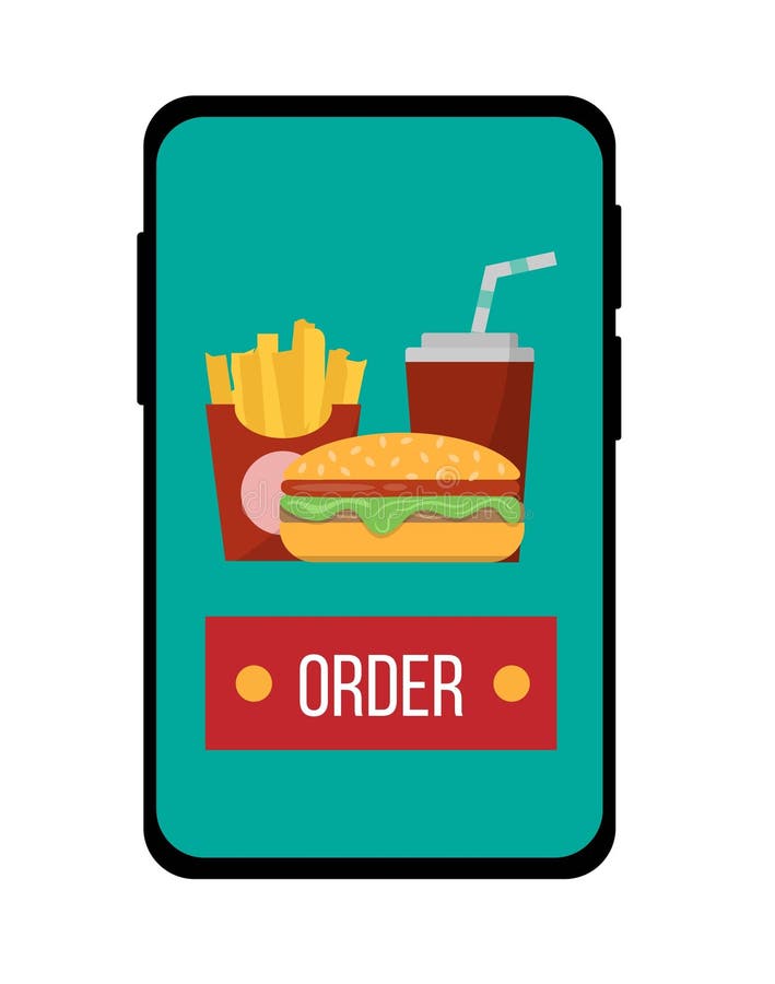 Ordering Fast Food on Smartphone Flat Style Stock Vector - Illustration ...