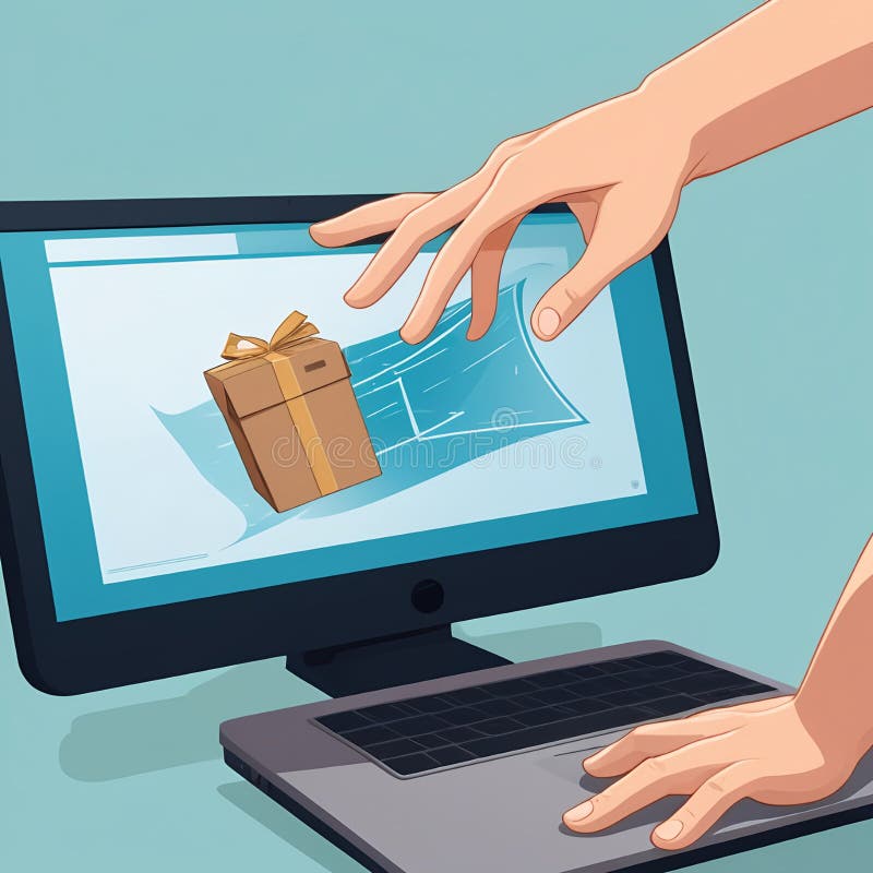Ordering Gift Online Using Laptop and Touchscreen Interface Stock ...