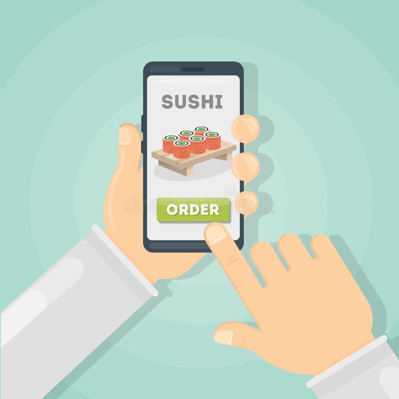 Ordering Sushi through Phone. Stock Vector - Illustration of hand ...